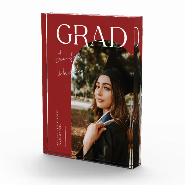 Elegant Graduation Photo Block with Name and Schoo | Zazzle