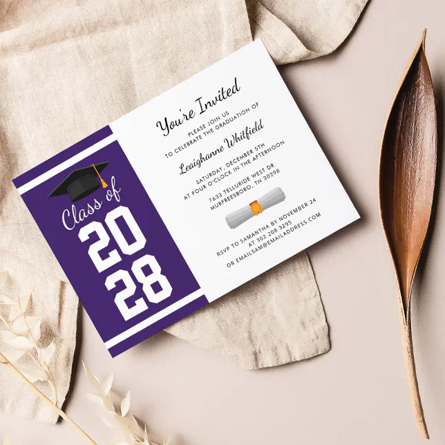 Elegant Graduation Purple 2025 Grad Party Invitation | Zazzle