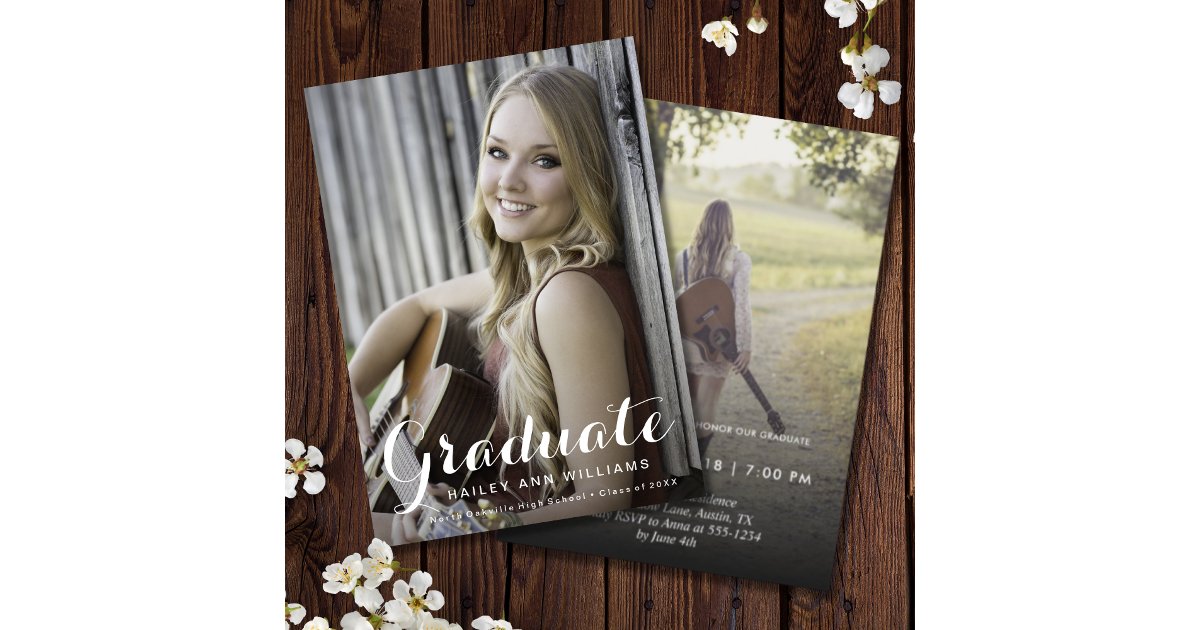 Elegant Graduation Script 2-sided Photo Grad Party Invitation | Zazzle