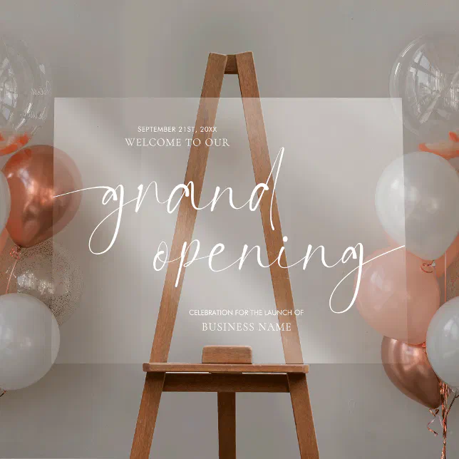 Elegant Grand Opening Transparent Welcome Acrylic Sign | Zazzle