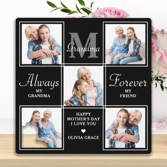 Elegant GRANDMA 5 Photo Collage Monogram Poem Plaque | Zazzle