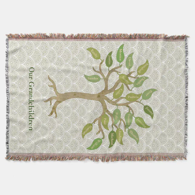 Elegant Grandparent's 21 Leaf Tree Throw Blanket | Zazzle
