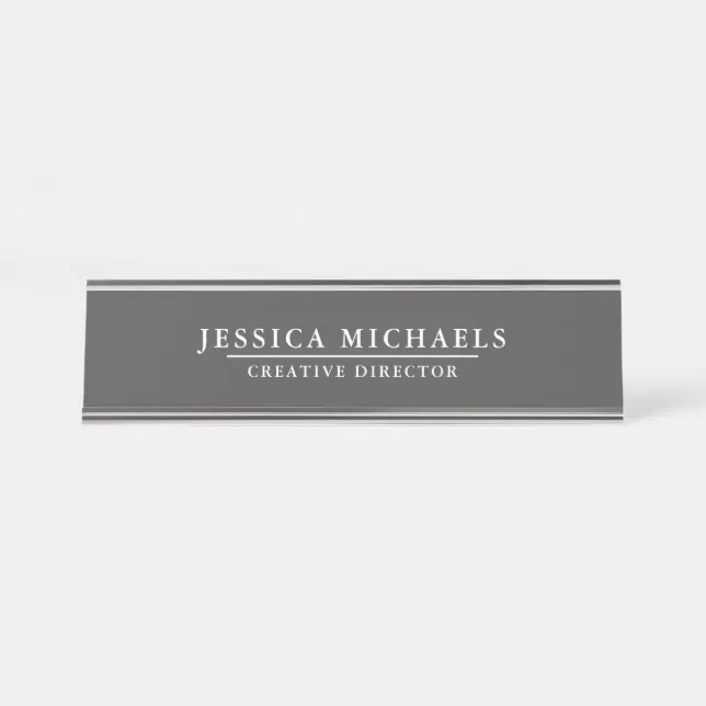 Elegant Gray and White Desk Name Plate | Zazzle