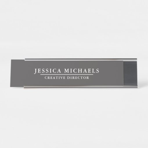 Elegant Gray and White Desk Name Plate | Zazzle