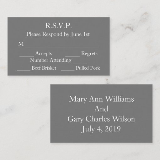 Elegant Gray and White Formal Wedding RSVP Cards | Zazzle