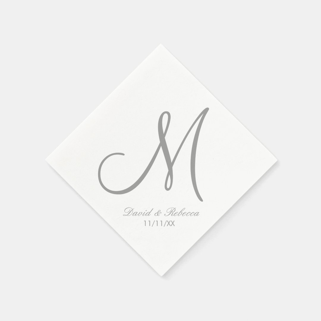 Elegant Gray and White Monogram Paper Napkins | Zazzle
