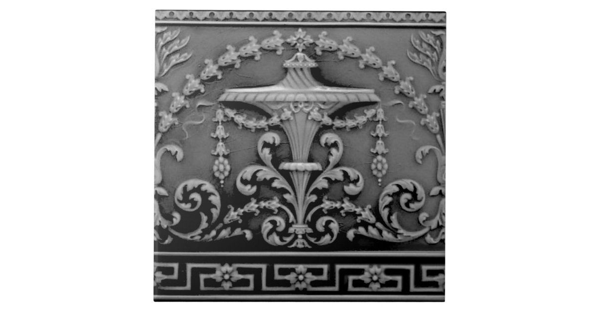 Elegant Gray Black Neoclassical Antique Repro Tile | Zazzle