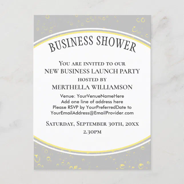 Elegant Gray Business Shower Invitation Postcard | Zazzle
