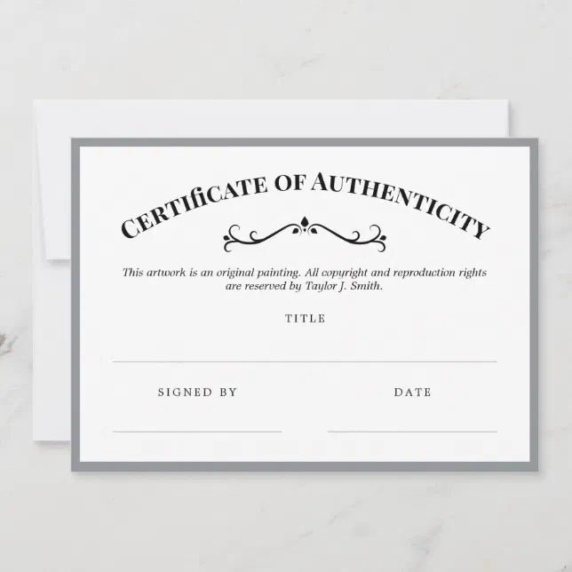 Elegant Gray Certificate of Authenticity | Zazzle