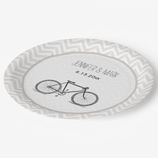 Elegant Gray Chevron Vintage Bicycle Wedding 2 Paper Plates | Zazzle