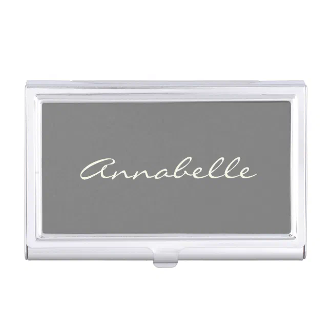 Elegant Gray Handwritten Script Name Custom Chic Business Card Case ...