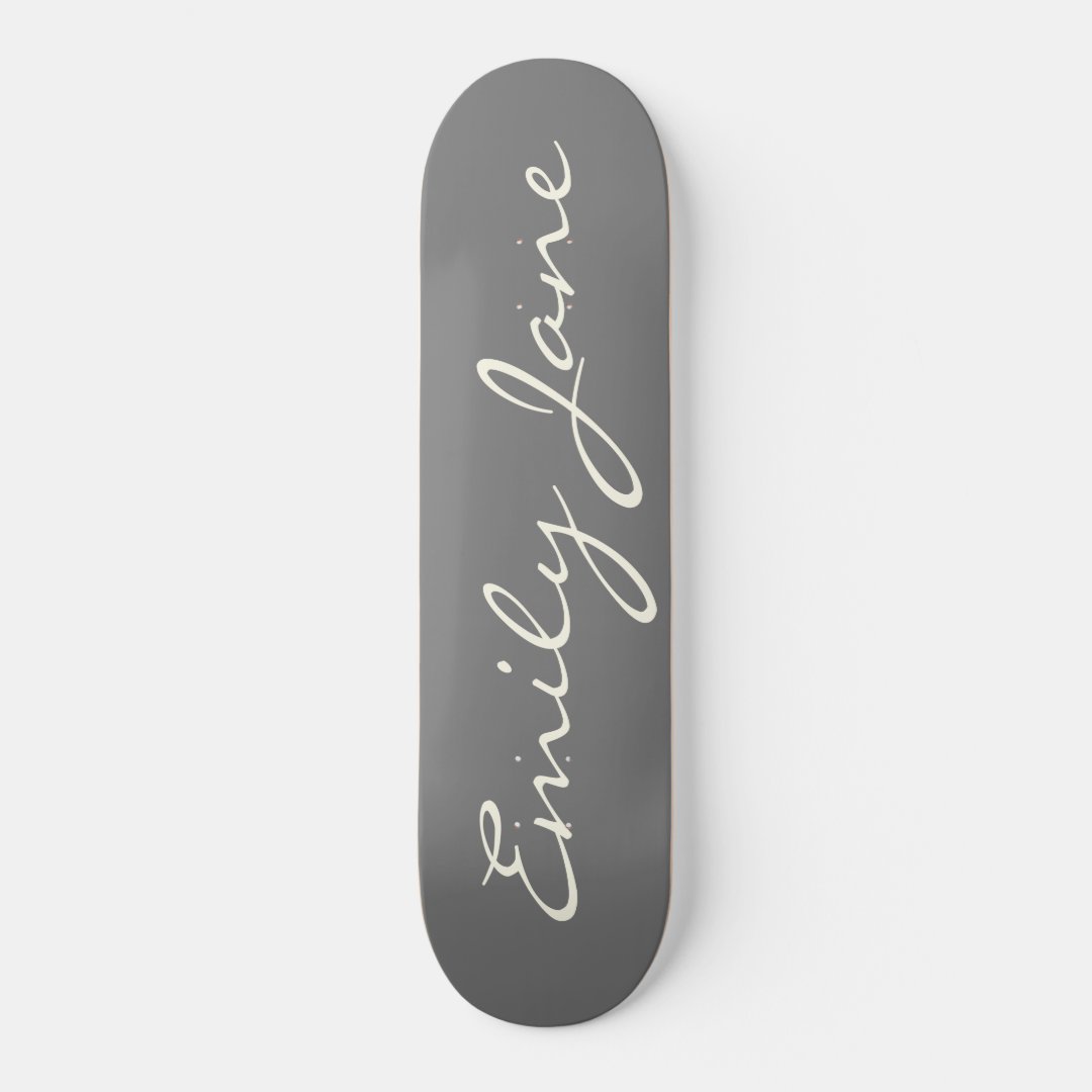 Elegant Gray Handwritten Script Name Custom Skateboard | Zazzle