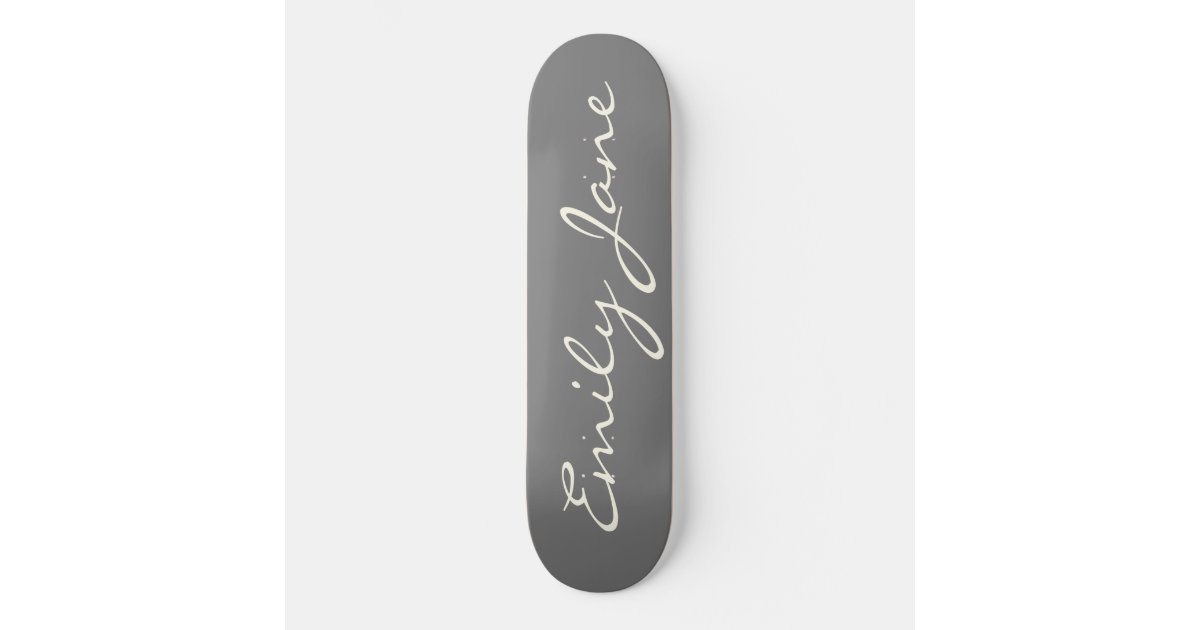 Elegant Gray Handwritten Script Name Custom Skateboard | Zazzle