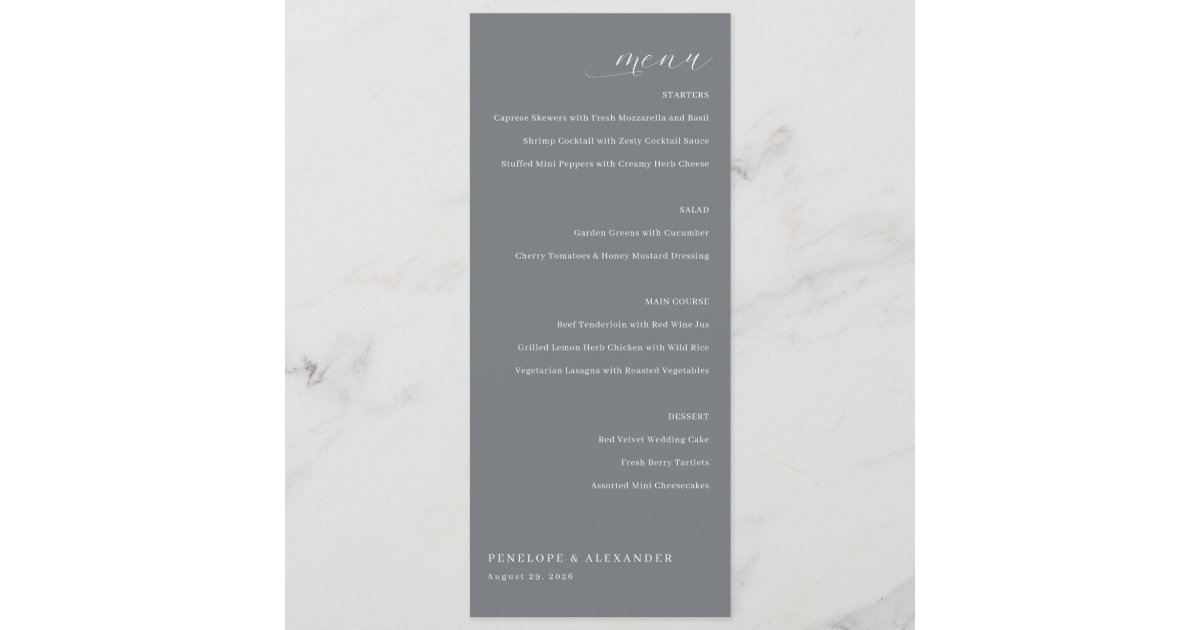 Elegant Gray Menu Template | Zazzle