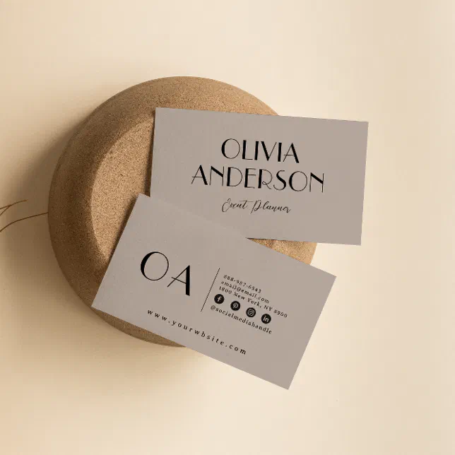 Elegant Gray Minimalist Nuetral Boho Chic Modern Business Card | Zazzle