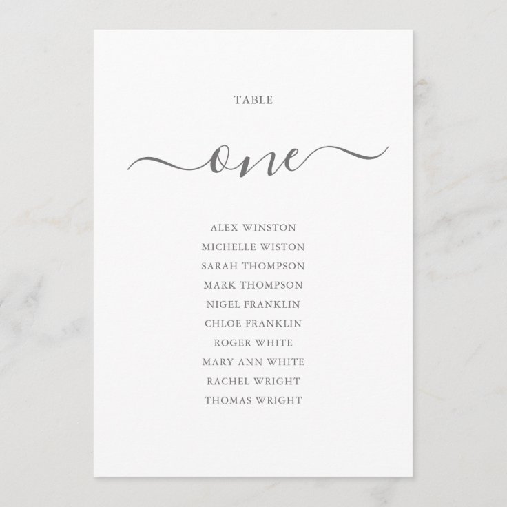 Elegant Gray Script Table Number 1 Seating Chart | Zazzle