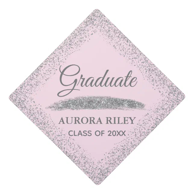 Elegant Gray Silver Glitter Blush Pink Graduation Graduation Cap Topper ...