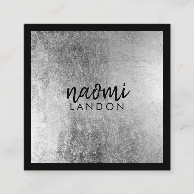 Elegant gray silver modern square minimalist black square business card ...