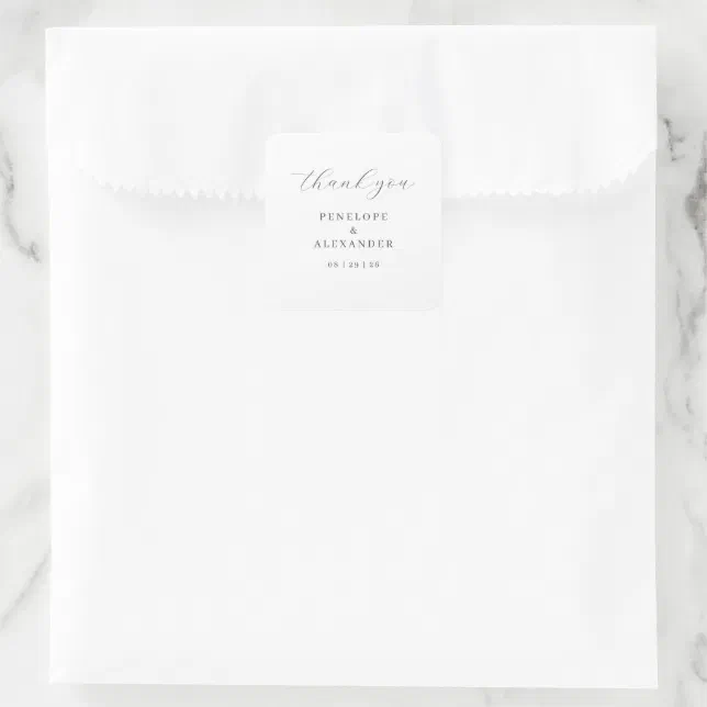 Elegant Gray Thank You Card Square Sticker | Zazzle