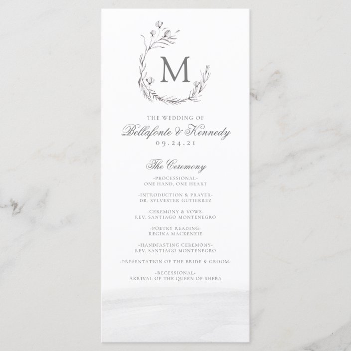 Elegant Gray White Watercolor Wreath Wedding Program | Zazzle.com
