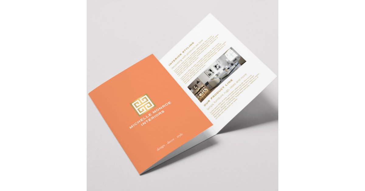 Elegant Greek Key Coral Interior Design Brochure | Zazzle