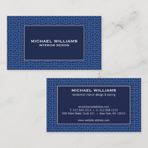Elegant Greek Key Pattern in Blue/Dark Blue Business Card | Zazzle