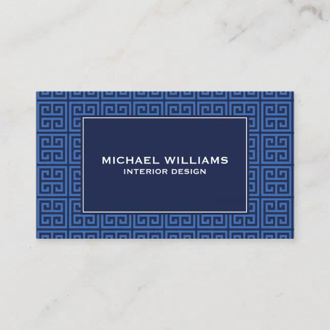 Elegant Greek Key Pattern in Blue/Dark Blue Business Card | Zazzle