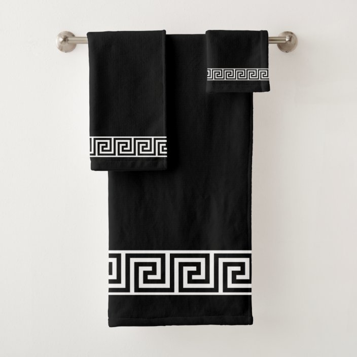 Elegant Greek Pattern on Black Bath Towel Set | Zazzle.com