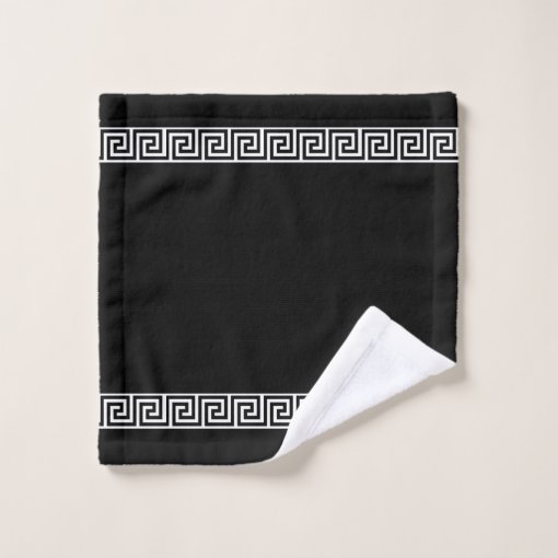 Elegant Greek Pattern on Black Bath Towel Set | Zazzle