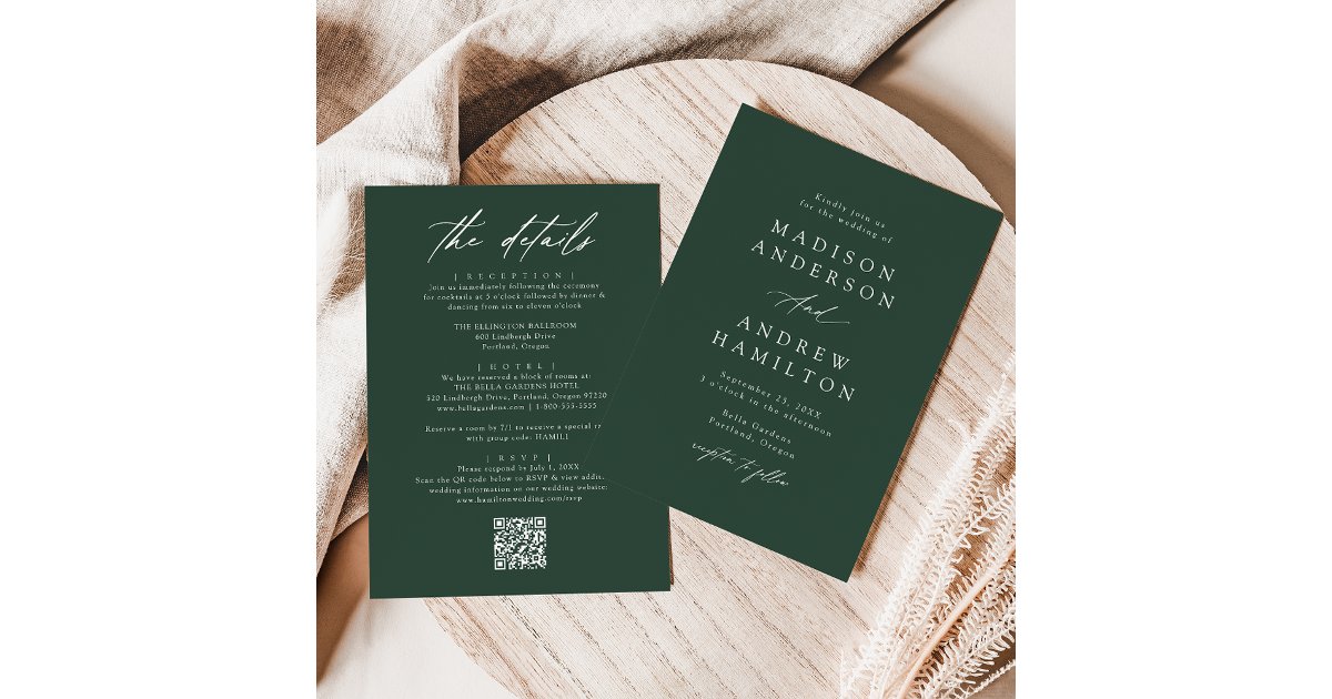 Elegant Green All In One QR Code Wedding Invitation | Zazzle