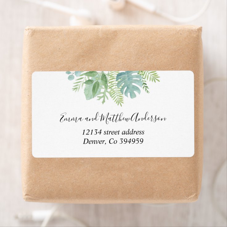 Elegant Green and Blue Palm Greenery Shipping Label | Zazzle
