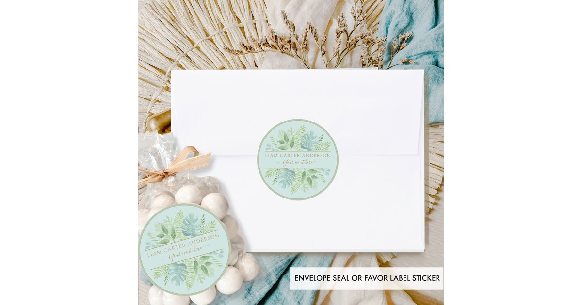 Elegant Green and Blue Watercolor Greenery Classic Classic Round ...