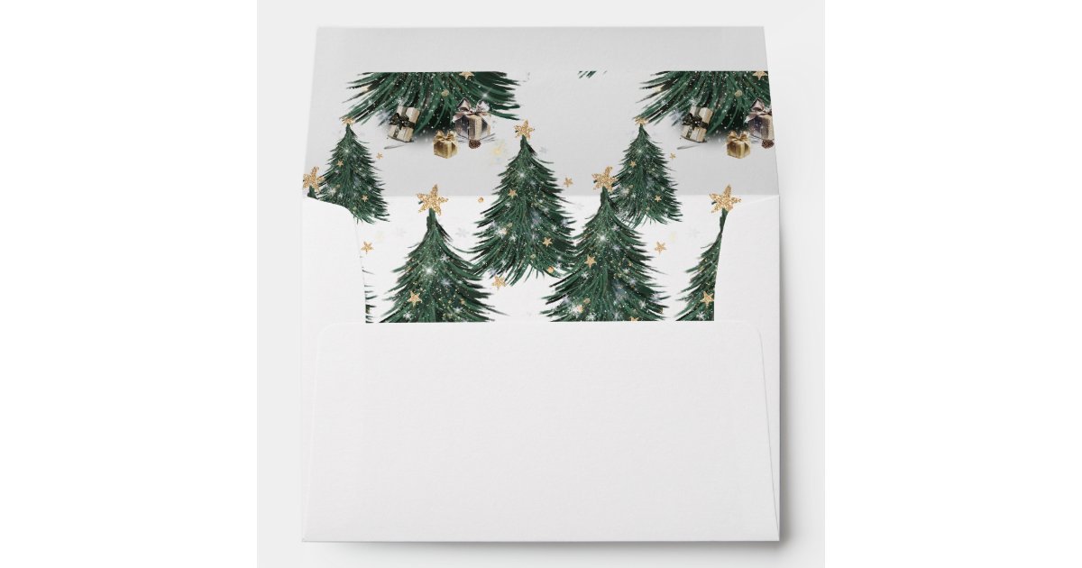 Elegant Green and Gold Christmas trees Envelope | Zazzle