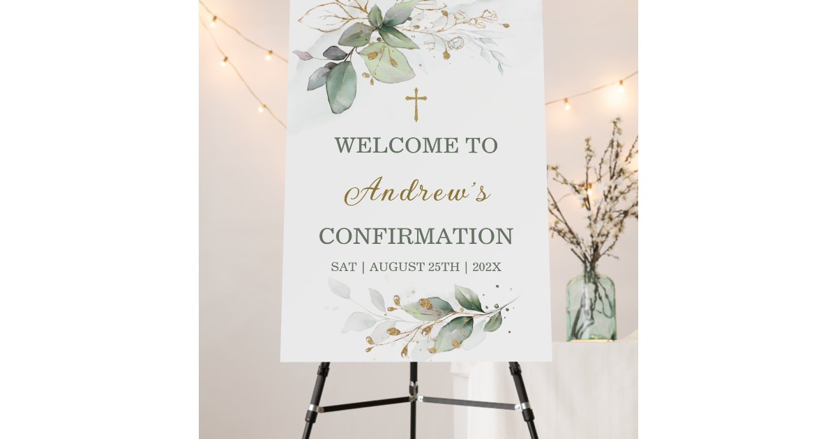 Elegant Green and Gold Confirmation Welcome Sign | Zazzle