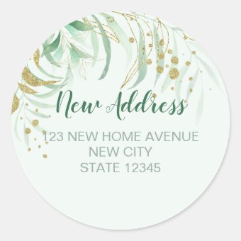 Elegant Green and Gold Foliage New Address Sticker | Zazzle