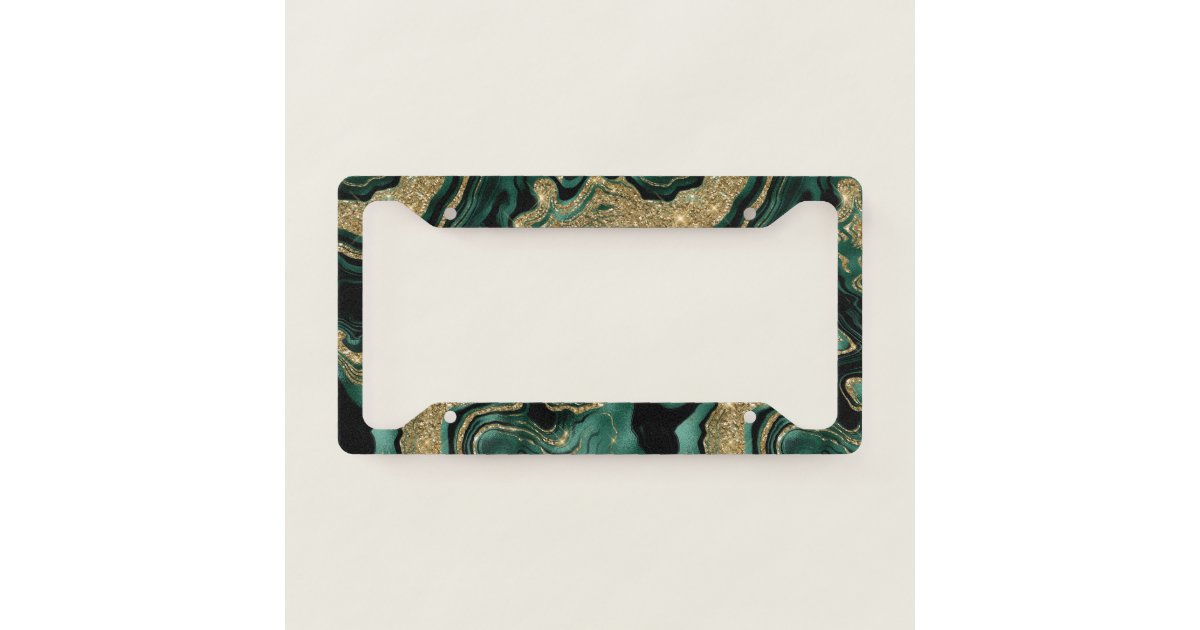 Elegant Green and Gold Glitter Agate Pattern License Plate Frame | Zazzle