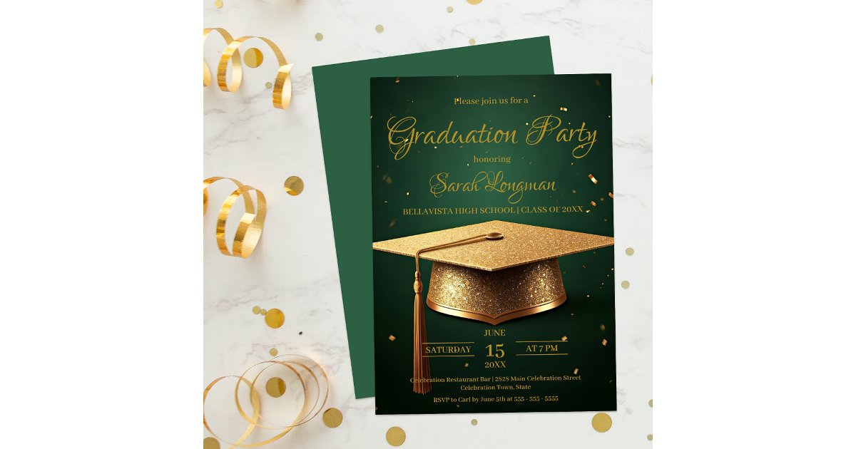 Elegant Green and Gold Graduation Celebration Invitation | Zazzle