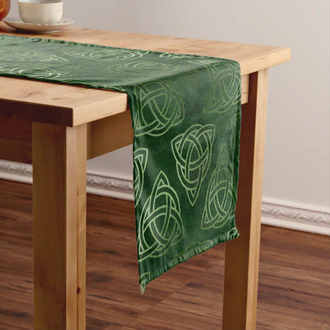 Elegant Green and Gold Irish Celtic Pattern Short Table Runner | Zazzle