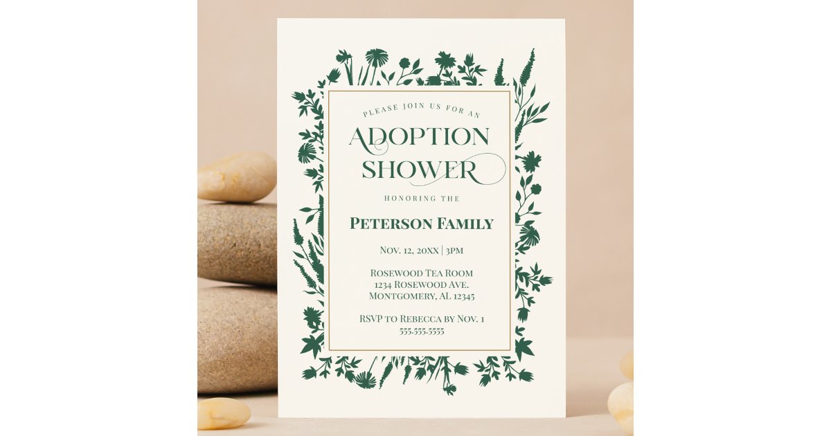 Elegant Green Botanical Adoption Shower Invitation | Zazzle
