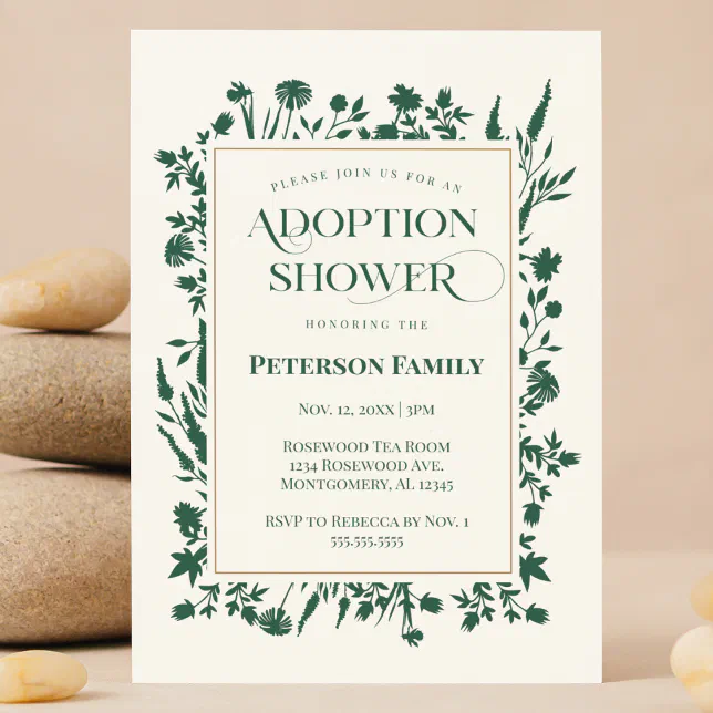 Elegant Green Botanical Adoption Shower Invitation | Zazzle