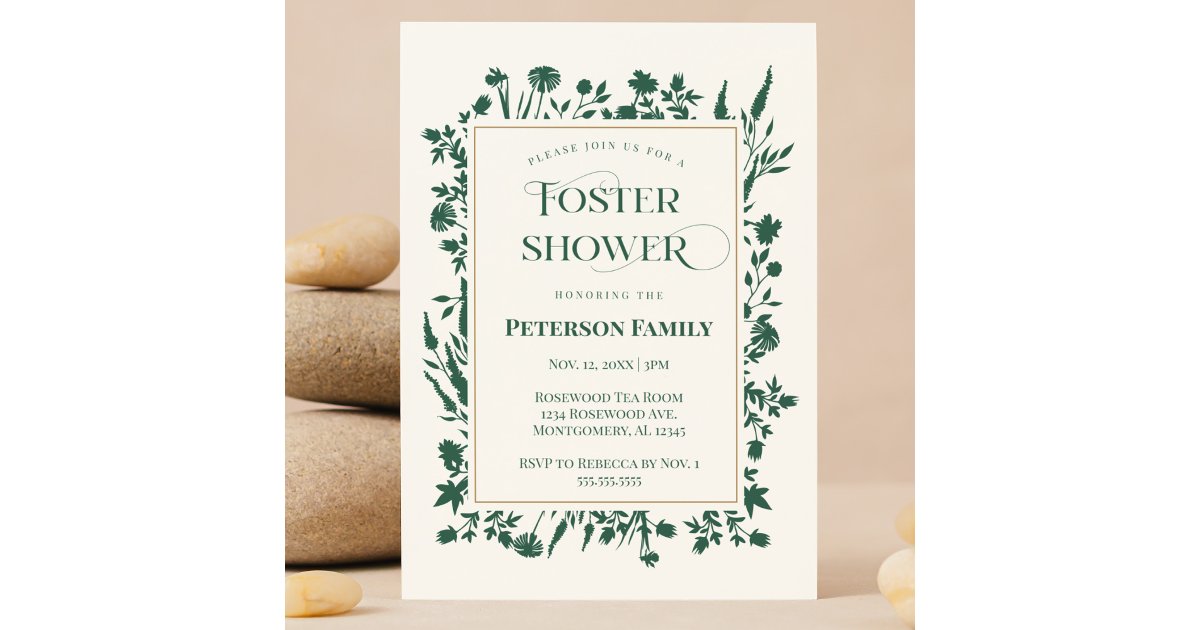 Elegant Green Botanical Foster Care Shower Invitation | Zazzle