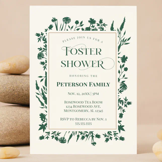 Elegant Green Botanical Foster Care Shower Invitation | Zazzle