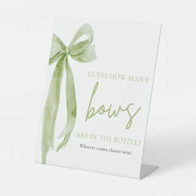 Elegant Green Bow Guess How Many Bows Game Pedestal Sign | Zazzle
