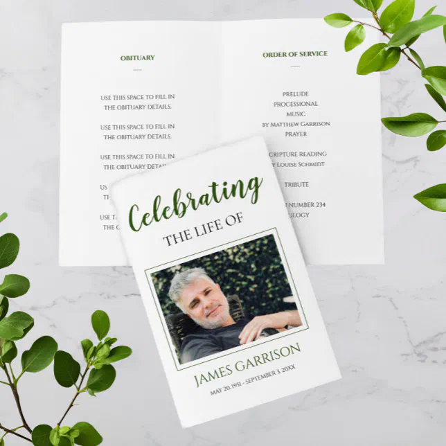 Elegant Green Celebration of Life Memorial Program Flyer | Zazzle