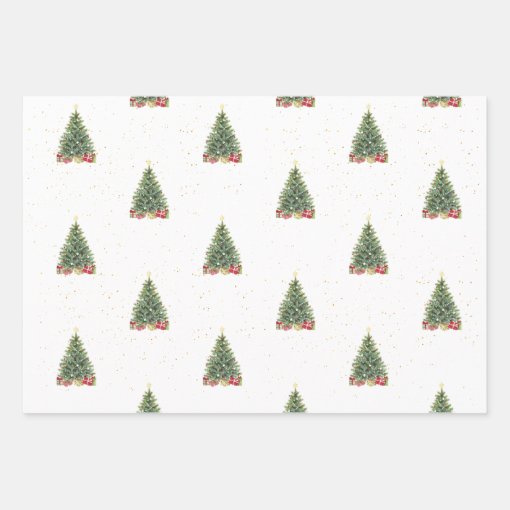 Elegant Green Christmas Tree Pattern Gift Wrapping Paper Sheets | Zazzle