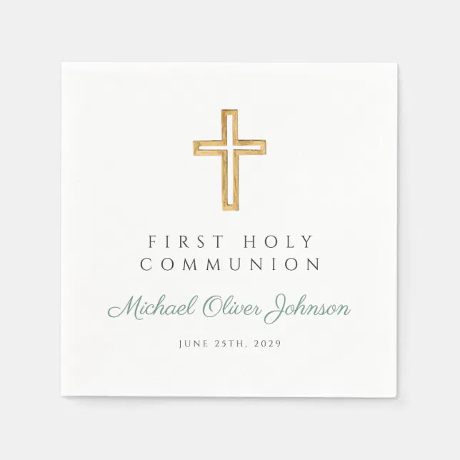 Elegant Green Cross First Communion Napkins | Zazzle