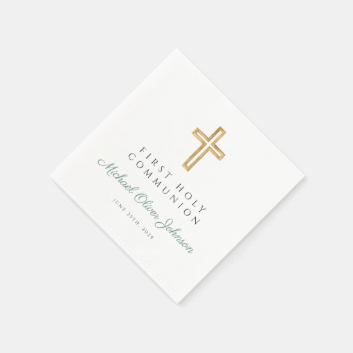 Elegant Green Cross First Communion Napkins | Zazzle
