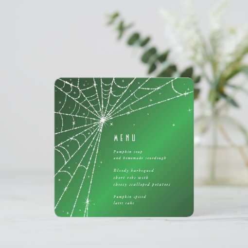 Elegant Green Diamond Spider Web Square/Round Menu | Zazzle