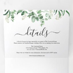 elegant green eucalyptus triptych wedding invitati Tri-Fold invitation ...