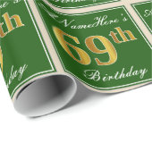 Elegant, Green, Faux Gold 69th Birthday + Name Wrapping Paper | Zazzle